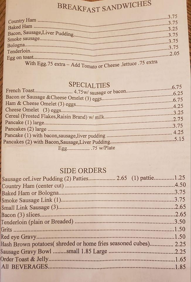 Menu at Spring Valley Restaurant, Greensboro