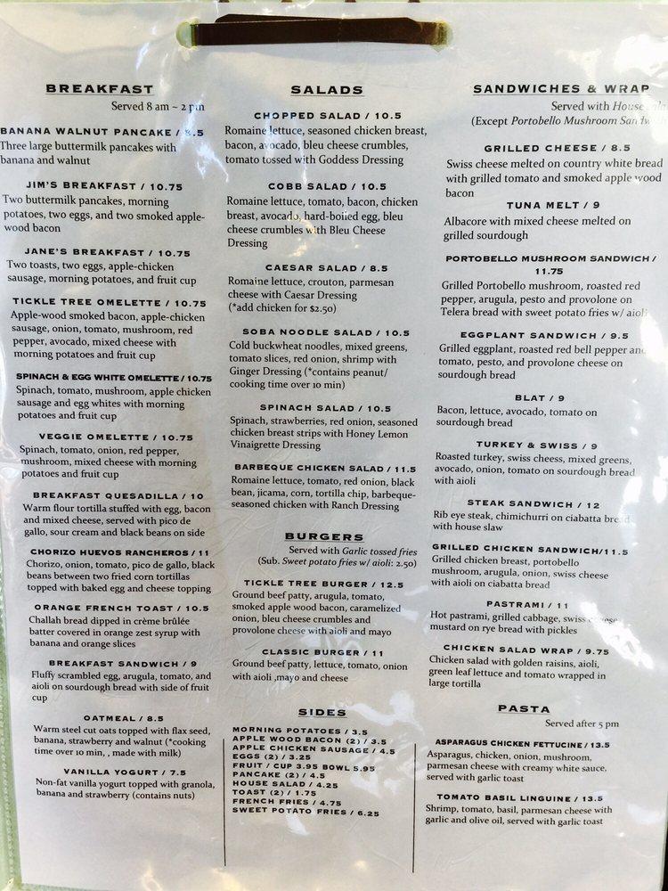 Menu at Tickle Tree Café cafe, La Crescenta-Montrose