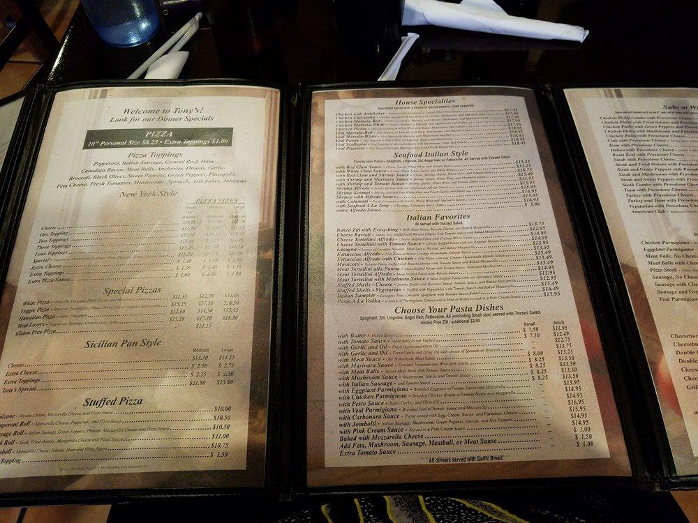 Menu at Tony's Italian Restaurant, Richmond