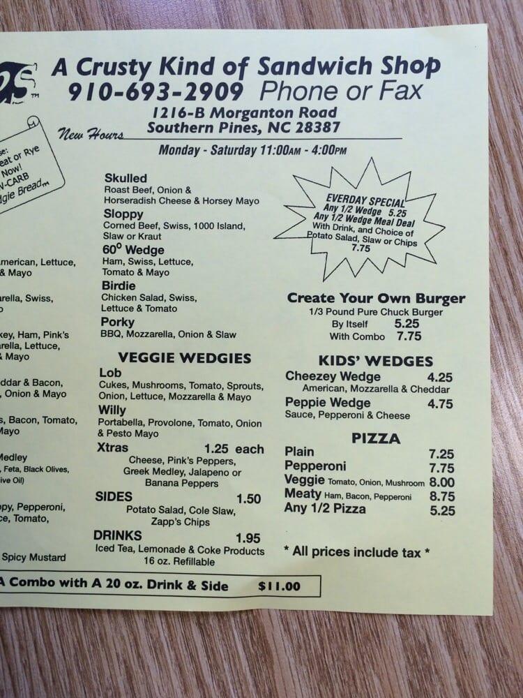 Menu at Wedgies Restaurant, Southern Pines, -B Morganton Rd