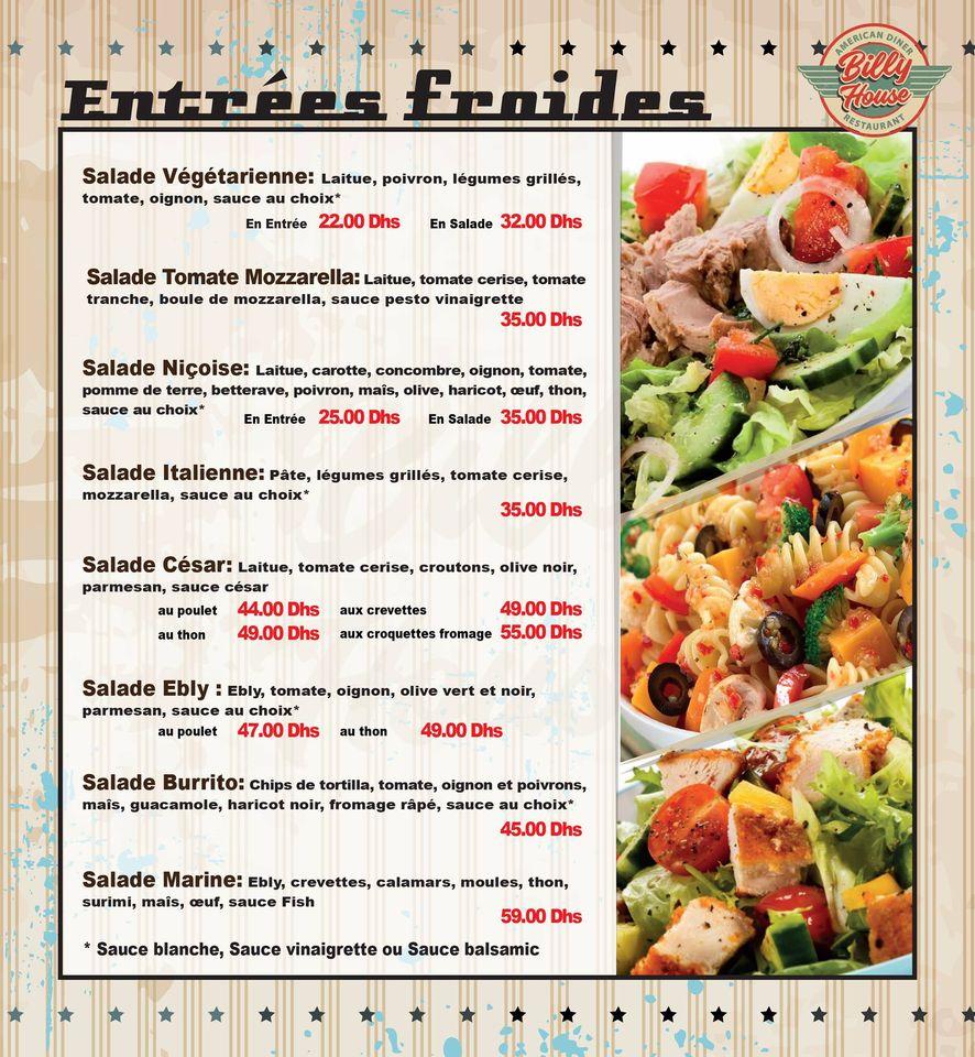 Menu at Billy House restaurant, Casablanca