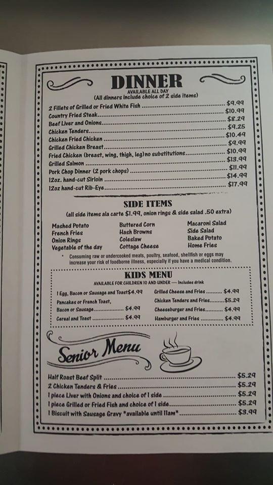 Menu at M&M Diner restaurant, London