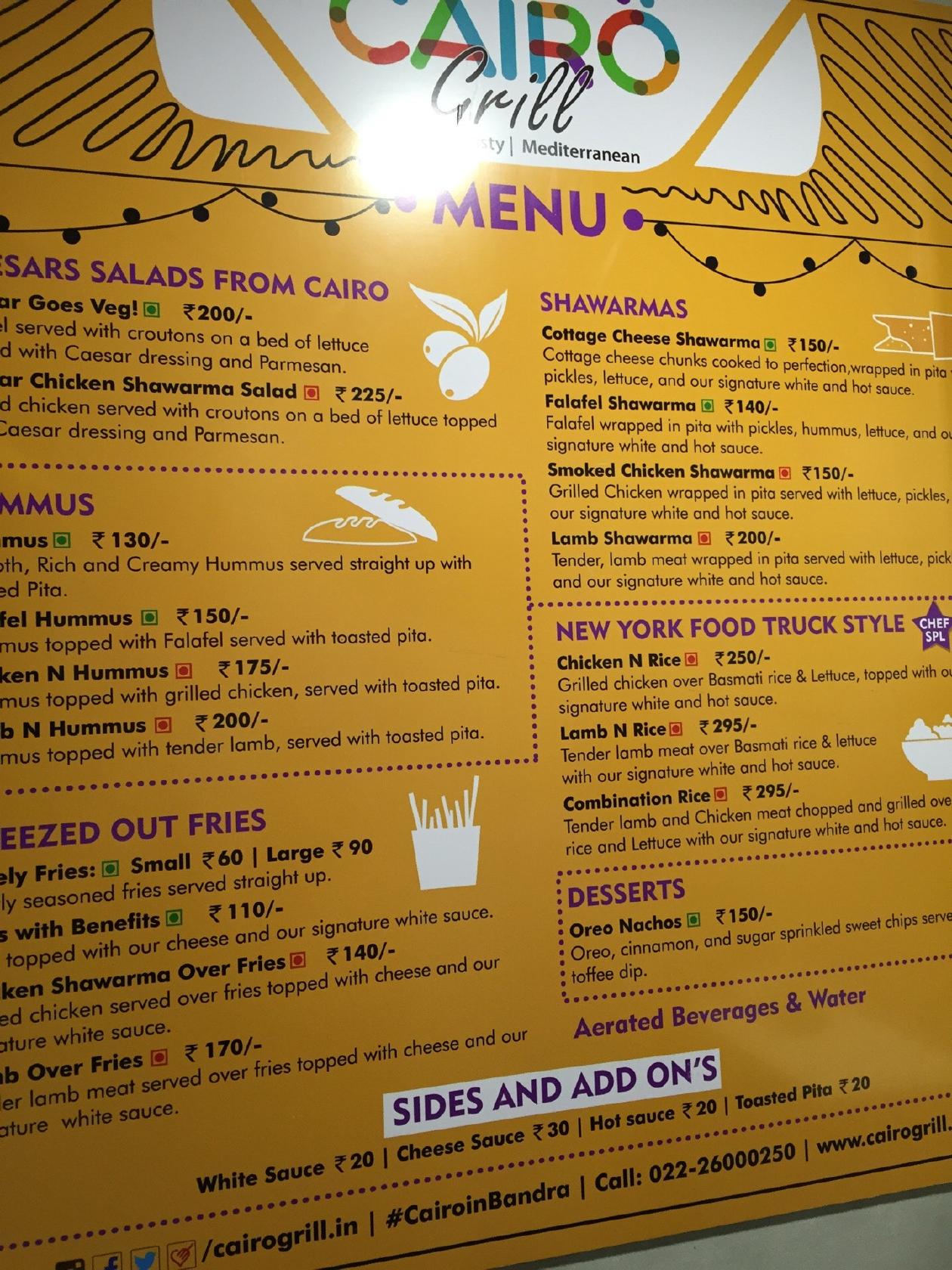 Menu at Cairo Grill, Mumbai, Shop No. 4 Spenta Khar