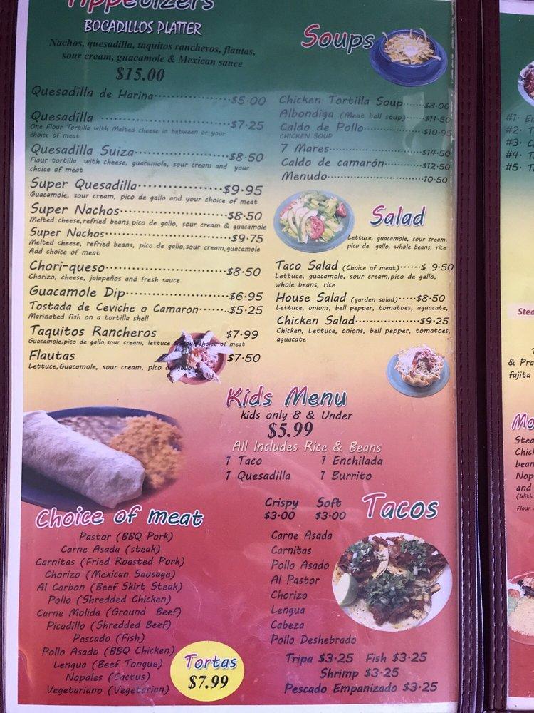 Menu at El Molcajete restaurant, Ukiah