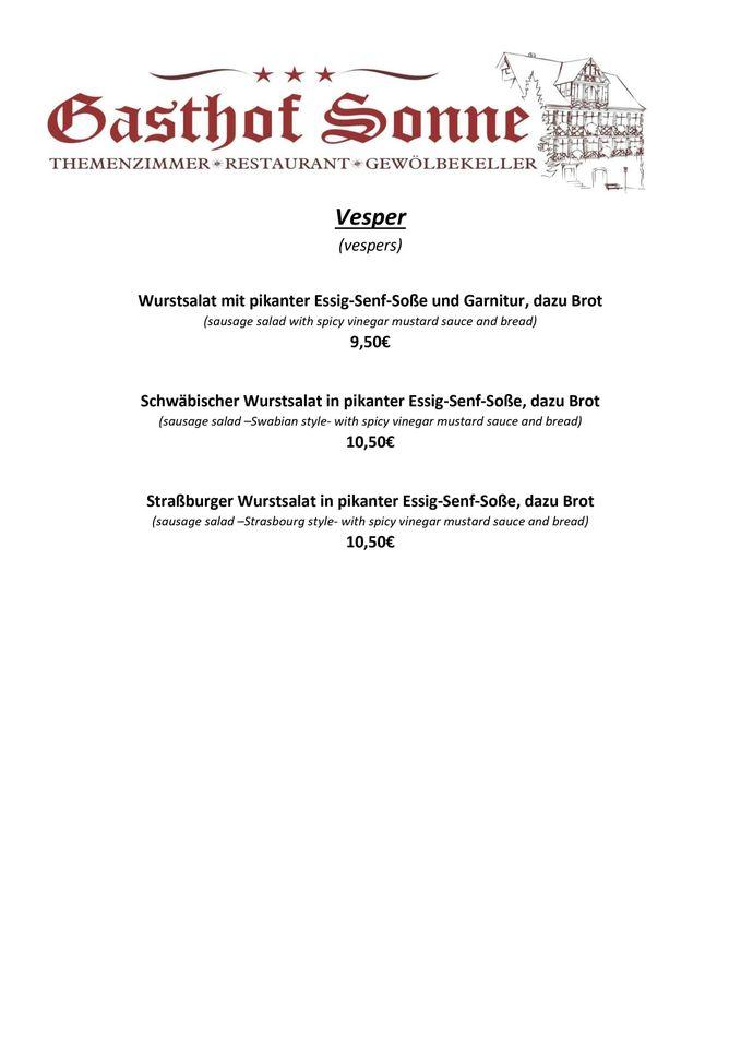 Speisekarte von Gasthof Sonne restaurant, Schiltach