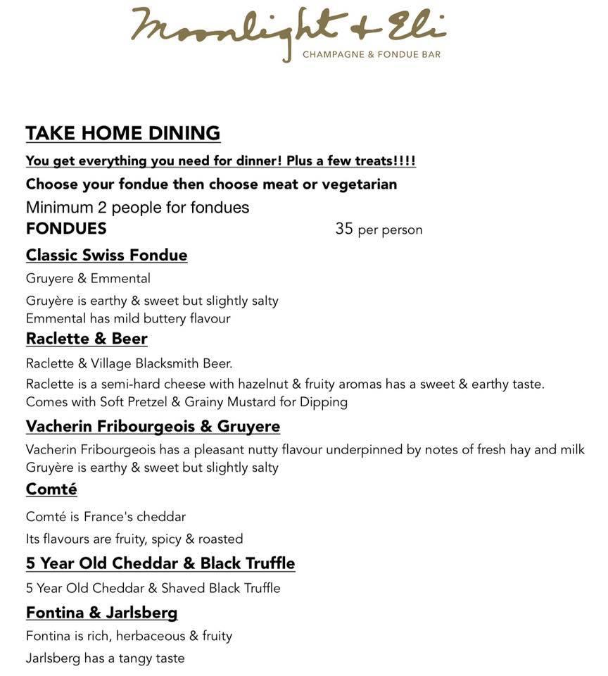 Menu at Moonlight & Eli pub & bar, Calgary