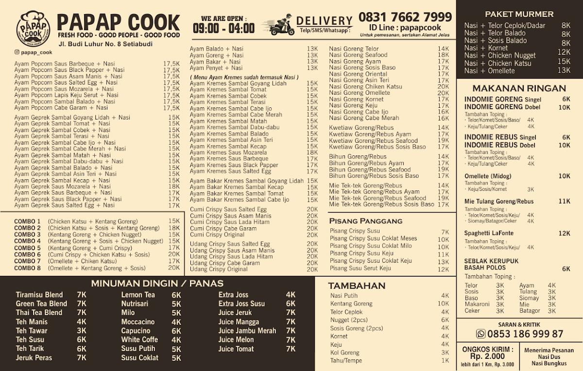Menu at Nasi Goreng "PAPAP COOK" restaurant, Bandung