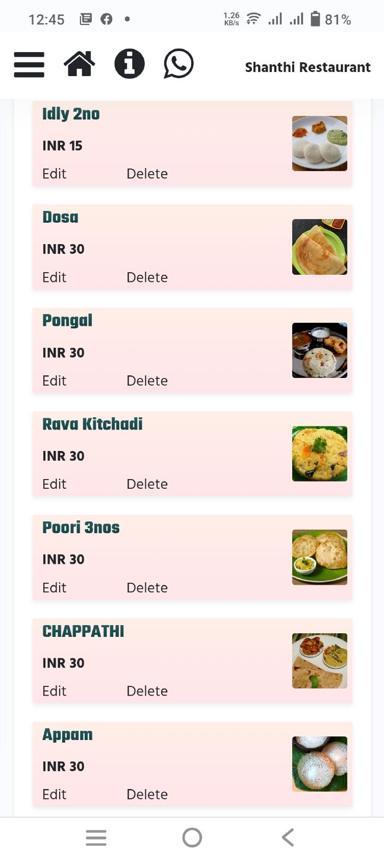 Menu at Shanthi Fast Food, Chennai