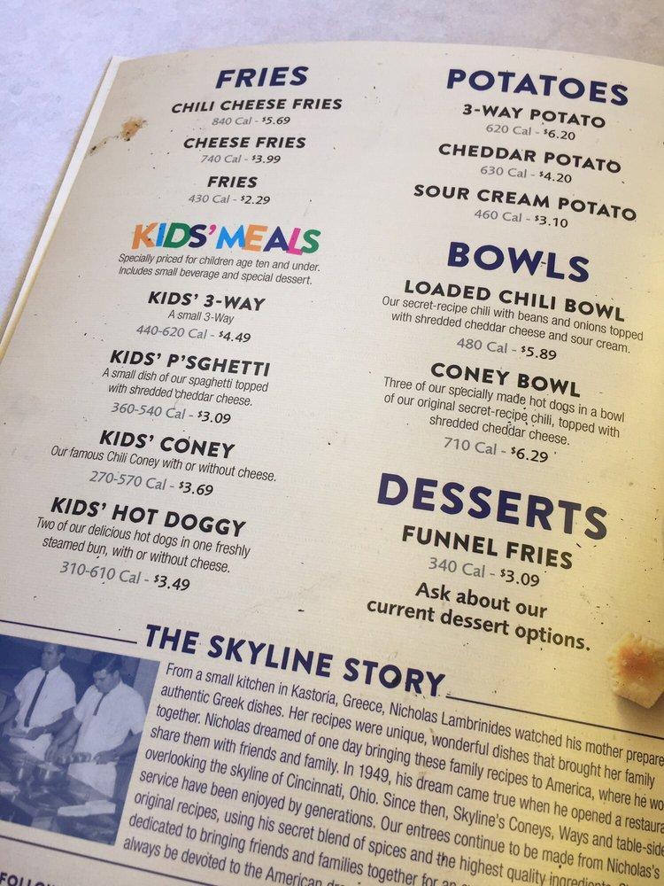 Menu at Skyline Chili fast food, Cincinnati, Hamilton Ave