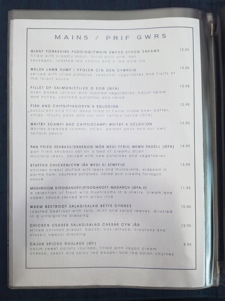 Menu at The Cliffs Restaurant & Bar, Nefyn