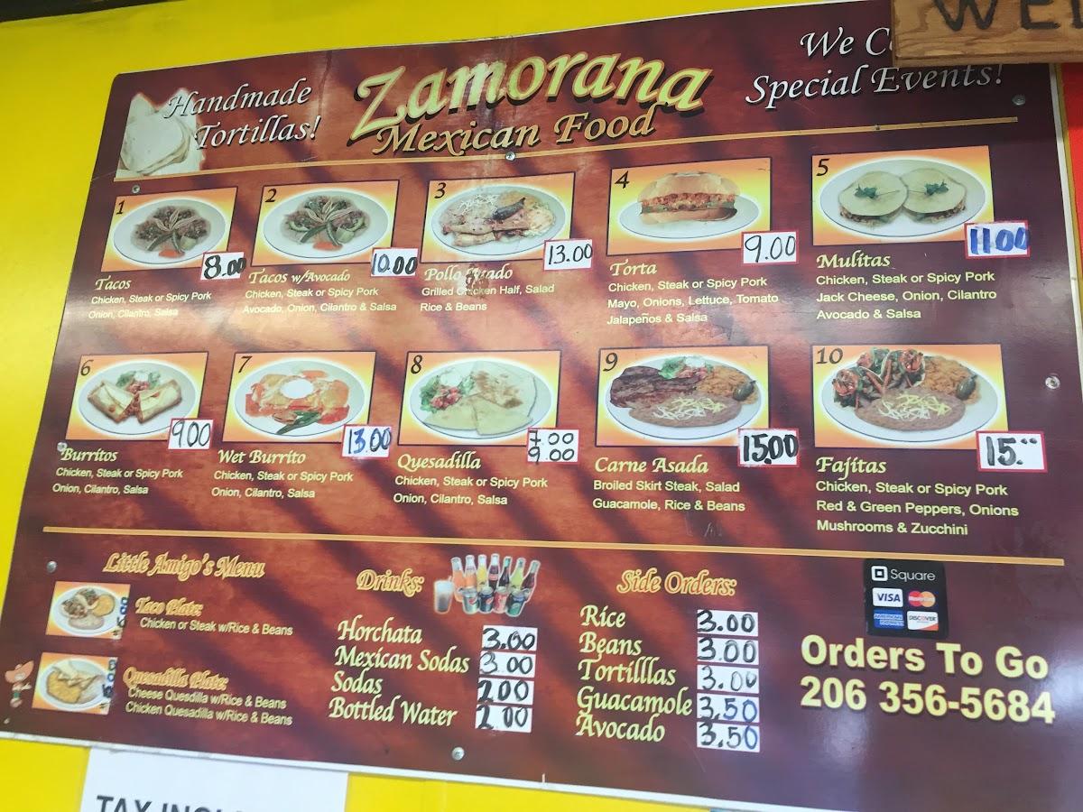Menu at Zamorana restaurant, Vashon