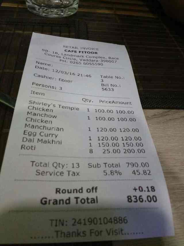 Menu at Cafe Fitoor, Vadodara