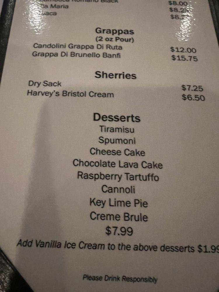 Menu at Ciao Bella Ristorante Italiano restaurant, Marco Island