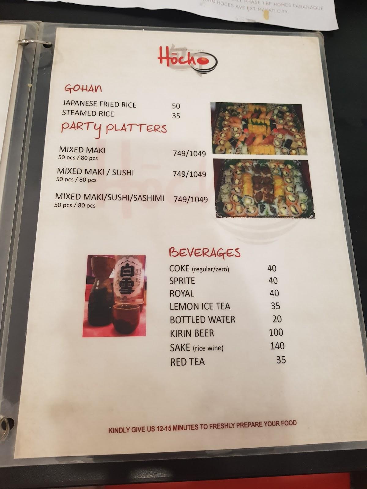 Menu at Hocho Fresh Japanese Cuisine restaurant, Parañaque