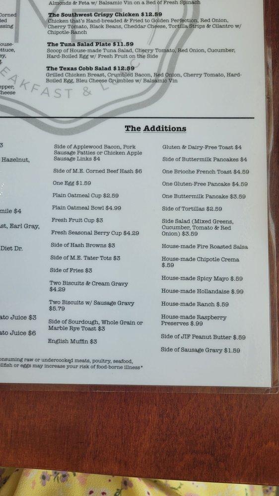 Menu at Morning Edition restaurant, Flower Mound