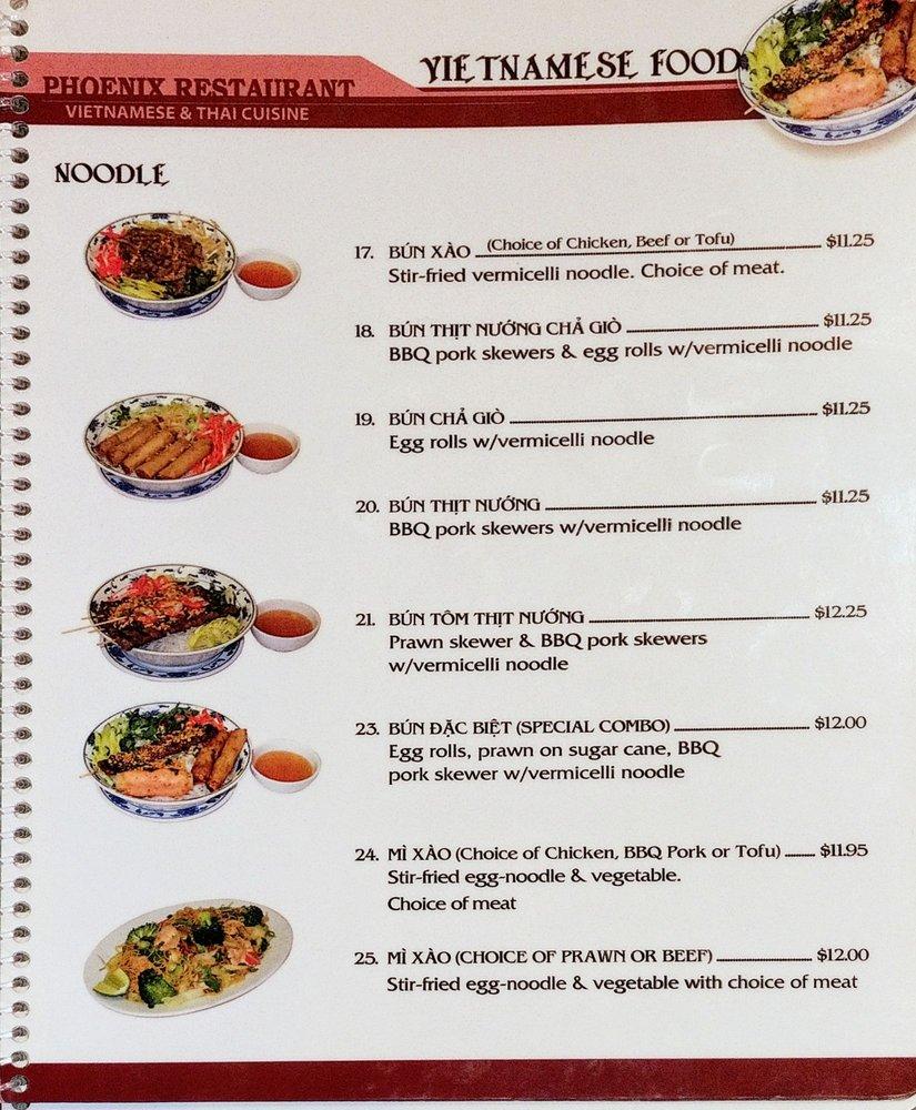 Menu at Phoenix Restaurant, Lynnwood