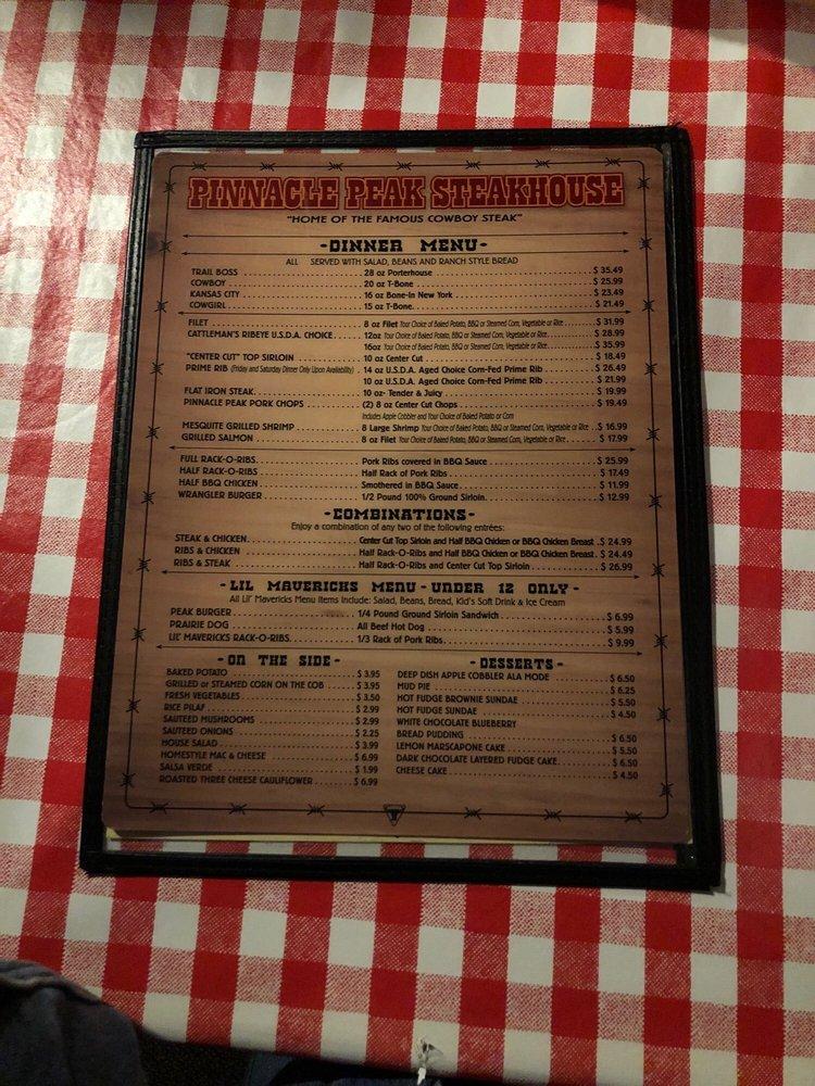 Menu at Pinnacle Peak Steakhouse, San Dimas