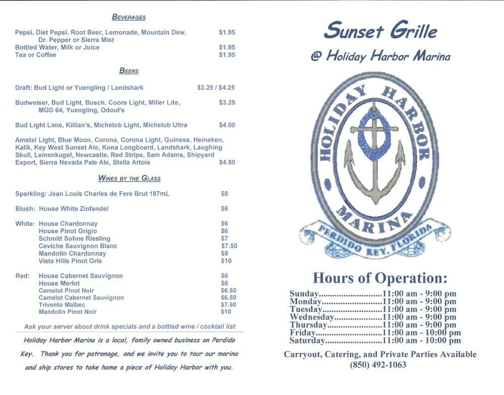 Menu at Sunset Grille restaurant, Perdido Key