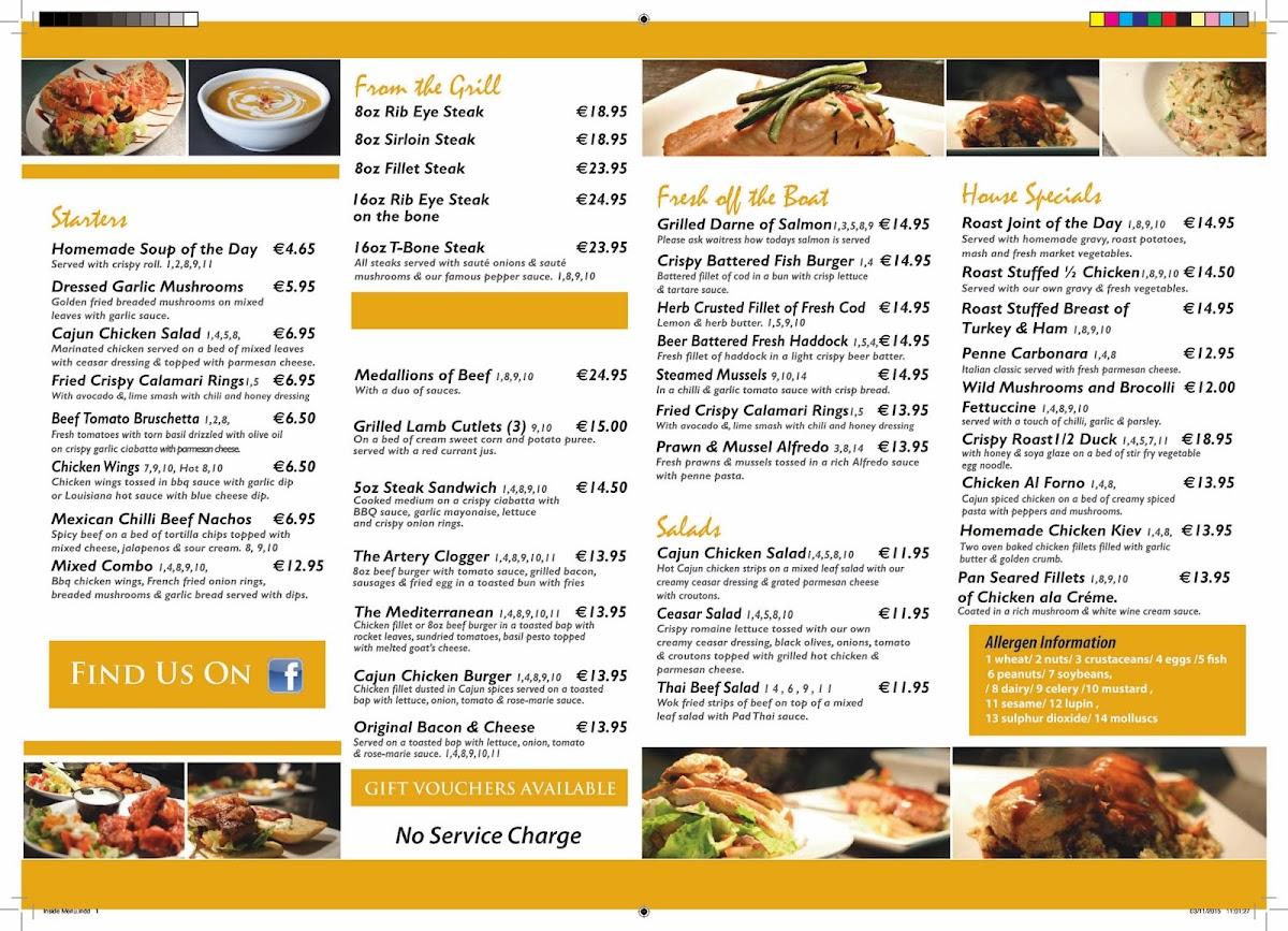 Menu at THE TREETOP RESTAURANT / THE STEERING WHEEL BAR, Clondalkin