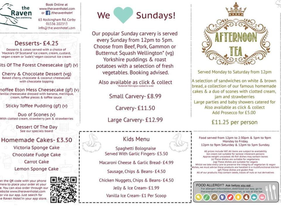 Menu at The Raven Hotel pub & bar, Corby