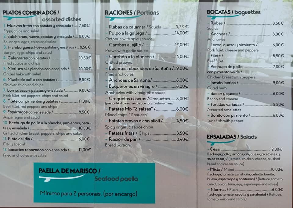 Menu at El Pesca pub & bar, Noja