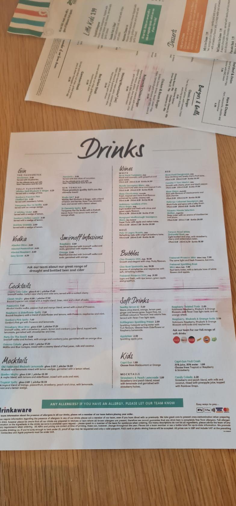Menu at Mash and Barrel, Exmouth