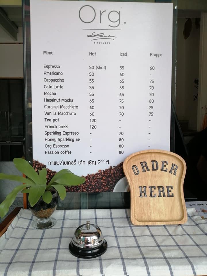 Menu at Org., Bangkok