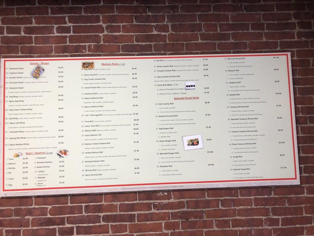 Menu at Splendid Sushi restaurant, Concord