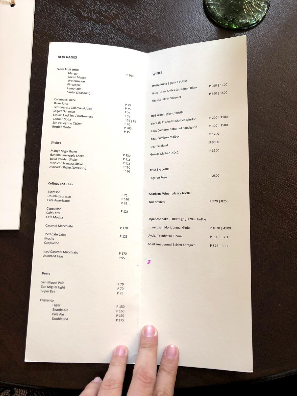 Menu at Tola, Kan-anan sa Balay Oboza restaurant, Davao City