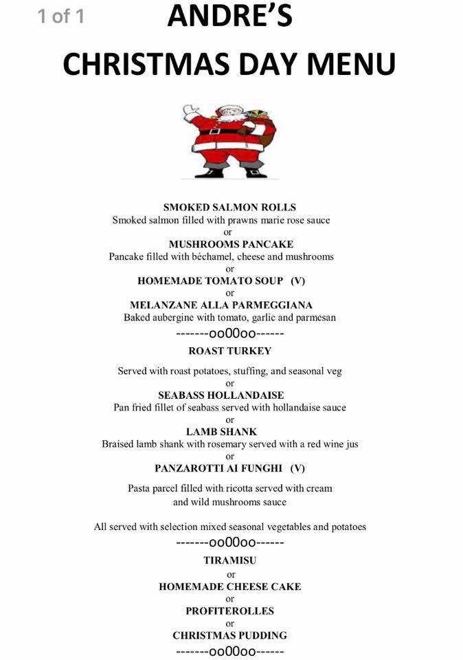 Menu at Andre's Restaurant, Birkenhead