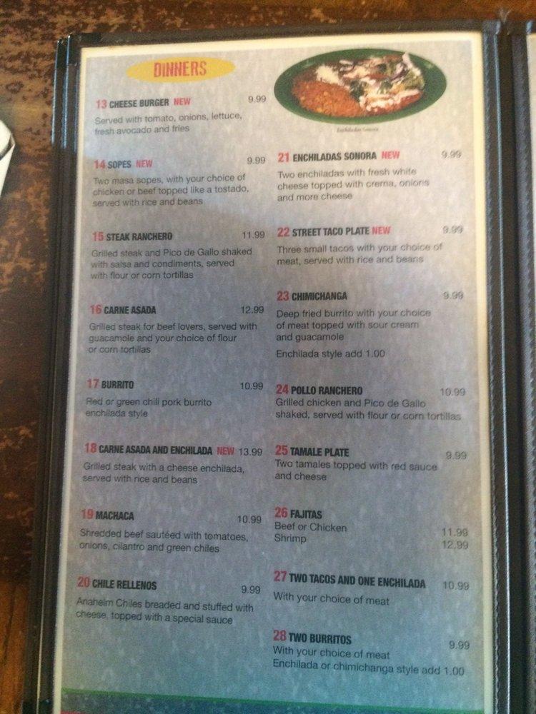 Menu at El Sarape Restaurant, Parker