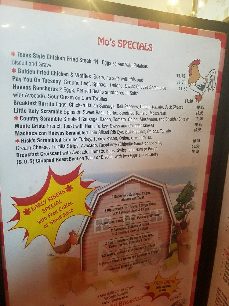 Menu at Mo's Egg House restaurant, Temecula