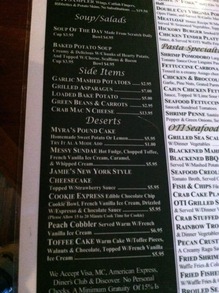 Menu at Olde Towne Inn restaurant, Upper Marlboro