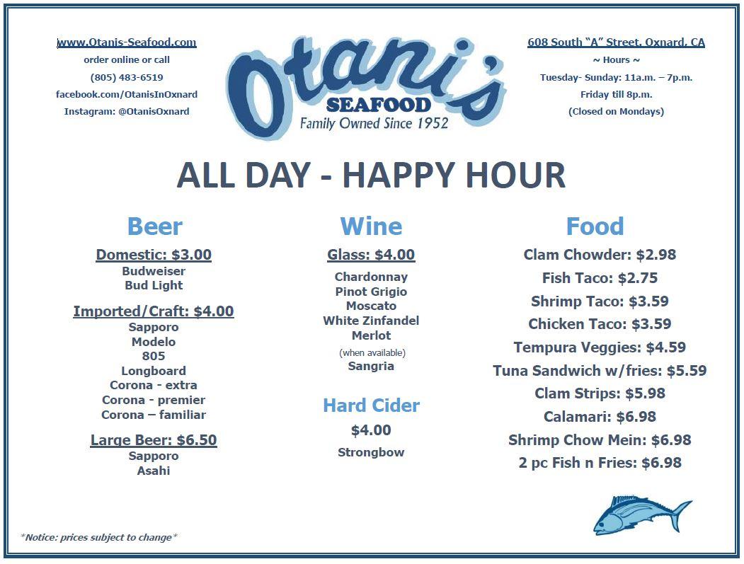 Menu at Otani's Seafood restaurant, Oxnard