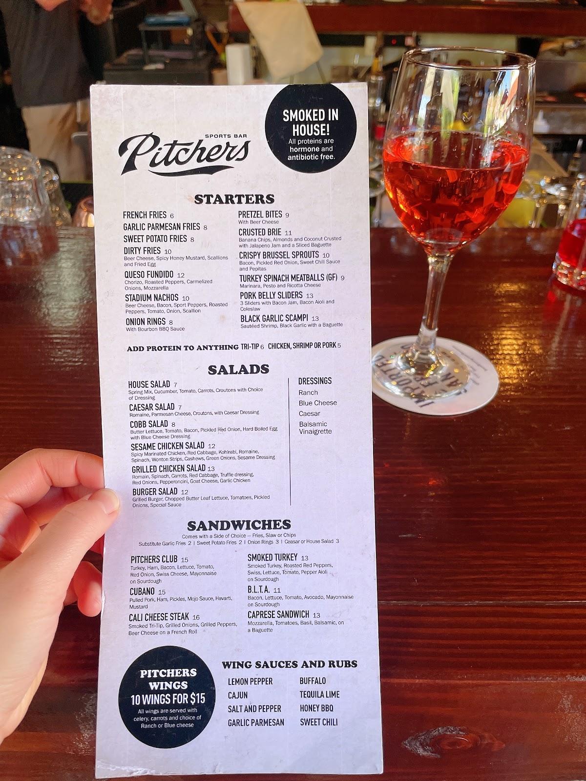 Menu at Pitchers Sports Bar, San Diego
