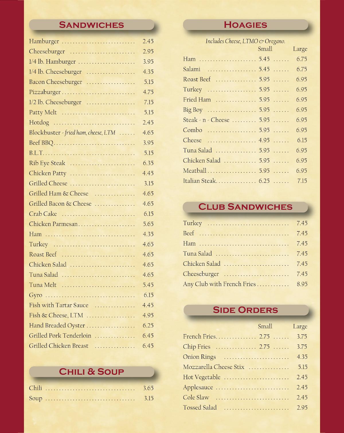 Menu at Stoner's Family Restaurant, Chambersburg