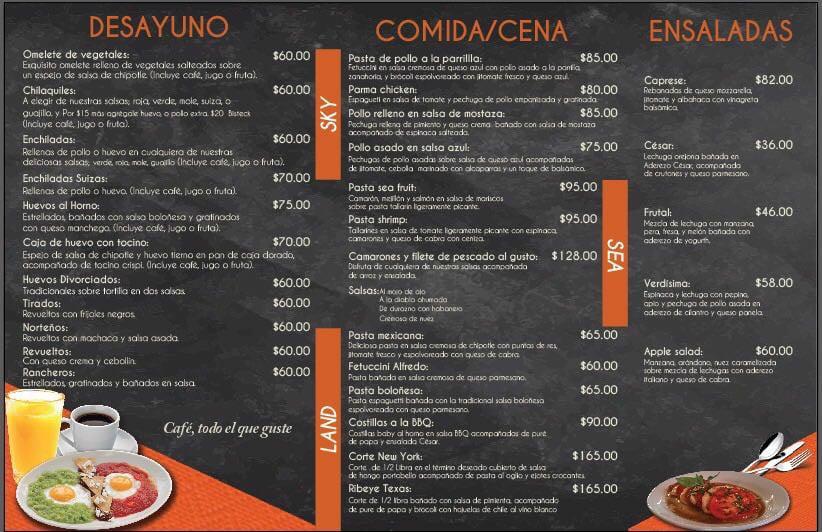 Menu at The Blessing restaurant, Mexico City