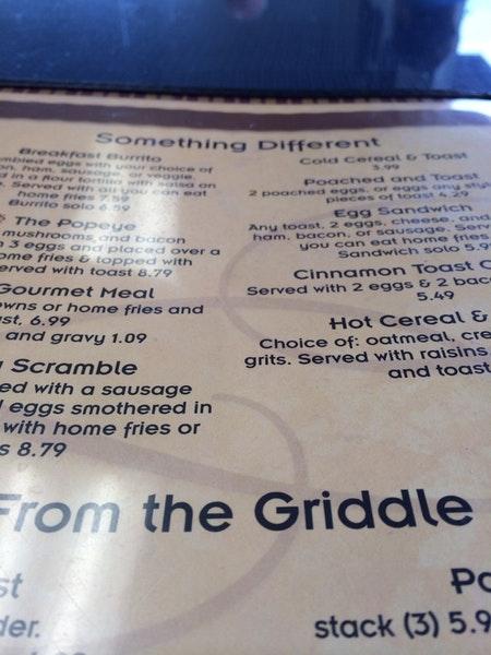 Menu at 2 Bits Café restaurant, Yuba City, Colusa Ave