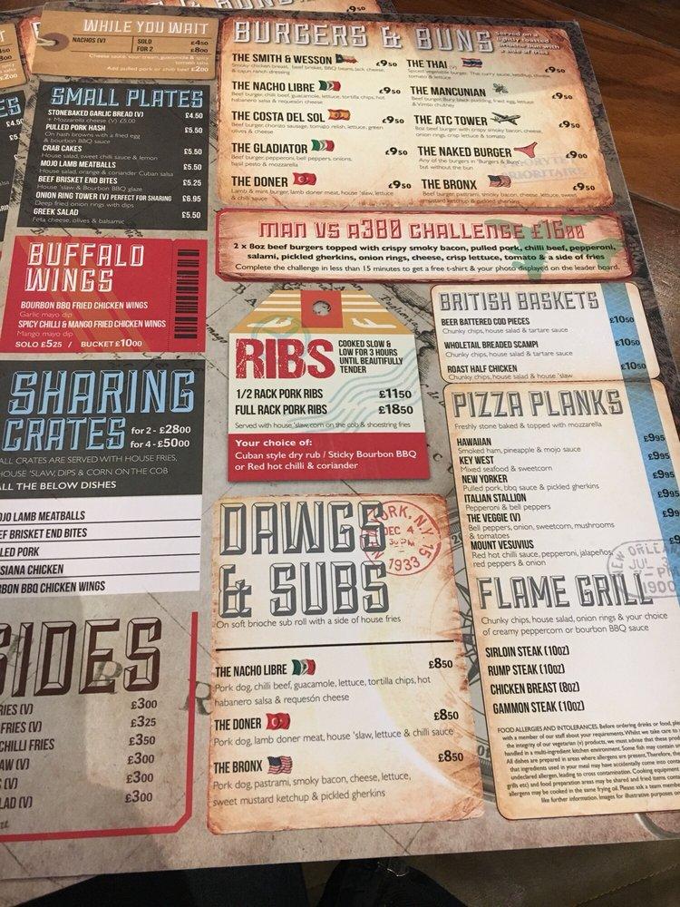 Menu at Airport Pub, Manchester Airport, Ringway
