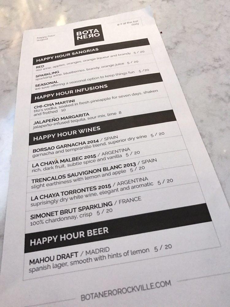 Carta de Botanero Restaurant, Rockville
