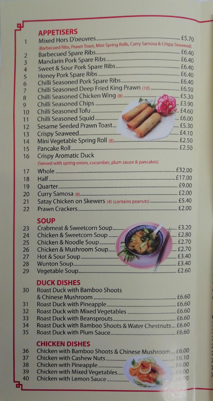 Menu at Dragon House fast food, Cheddar