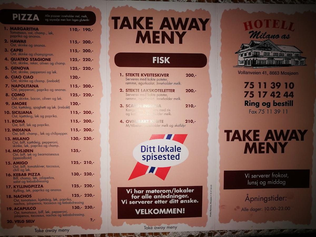 Menu at Milano mat og Vinhuset Akan Akcay pizzeria, Mosjøen