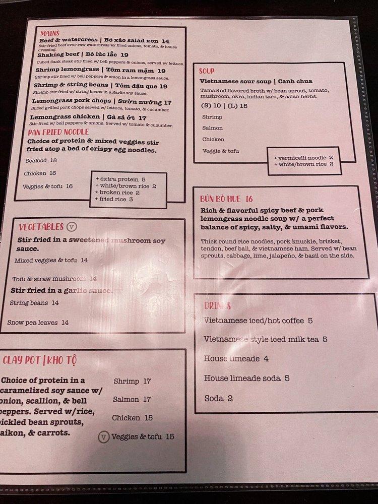 Menu at Nón Lá restaurant, New York City