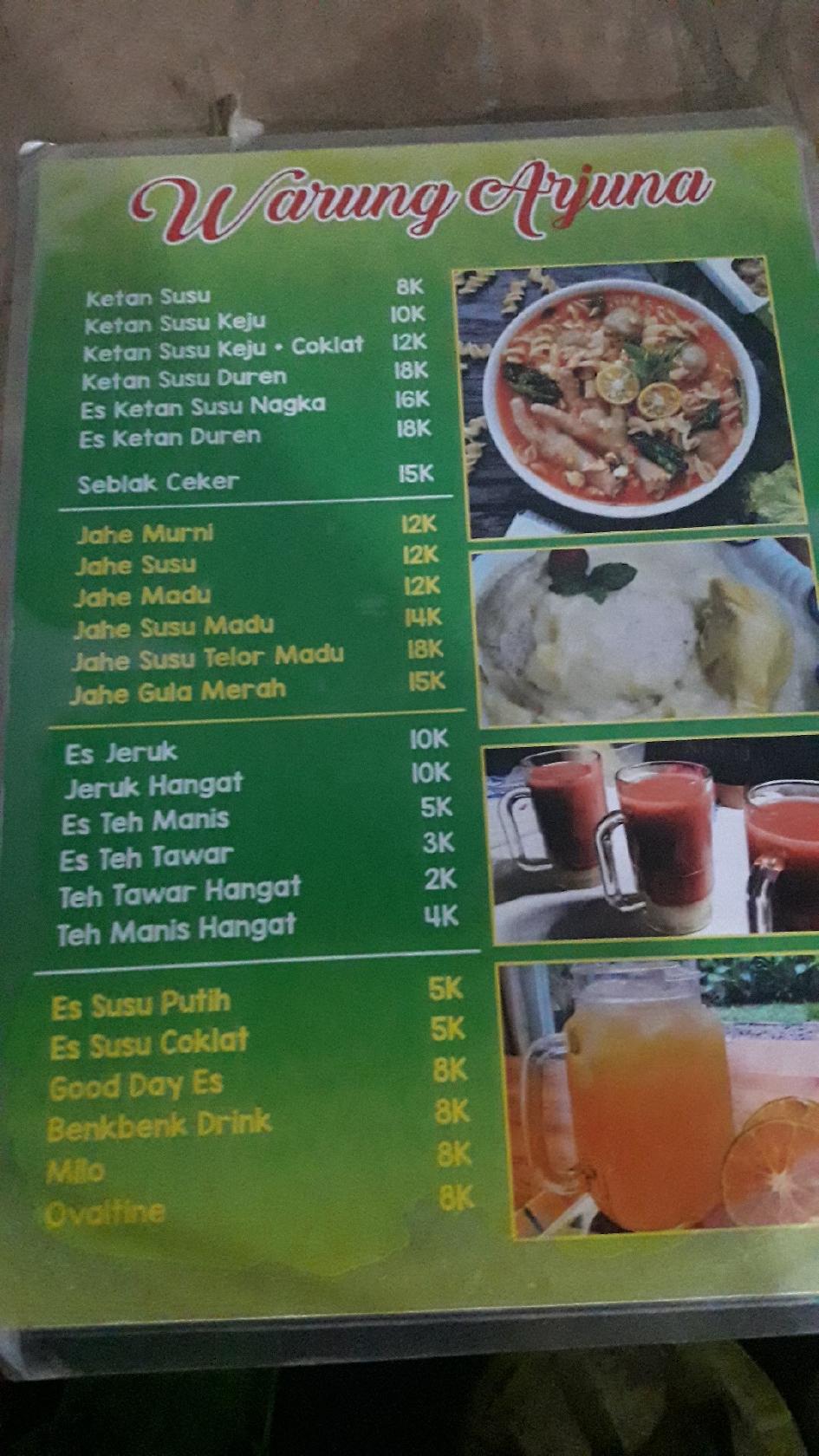 Menu at Warung Arjuna restaurant, Bekasi Regency, QXF2+98X