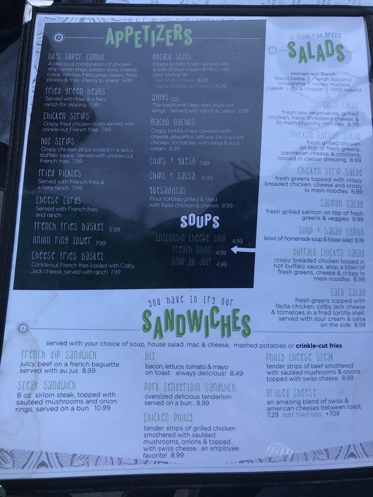 Menu at Bo-James pub & bar, Iowa City