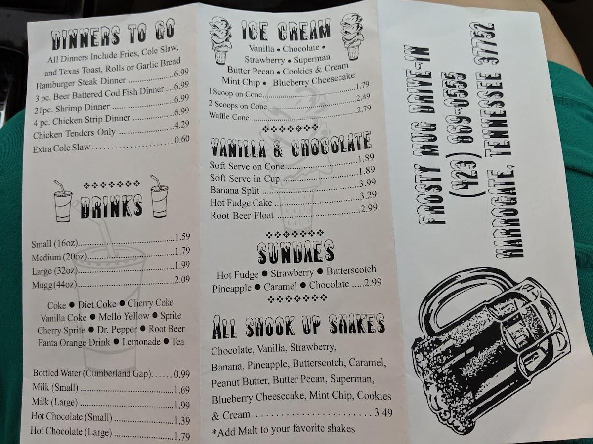 Menu at Frosty Mug Drive In fast food, Harrogate