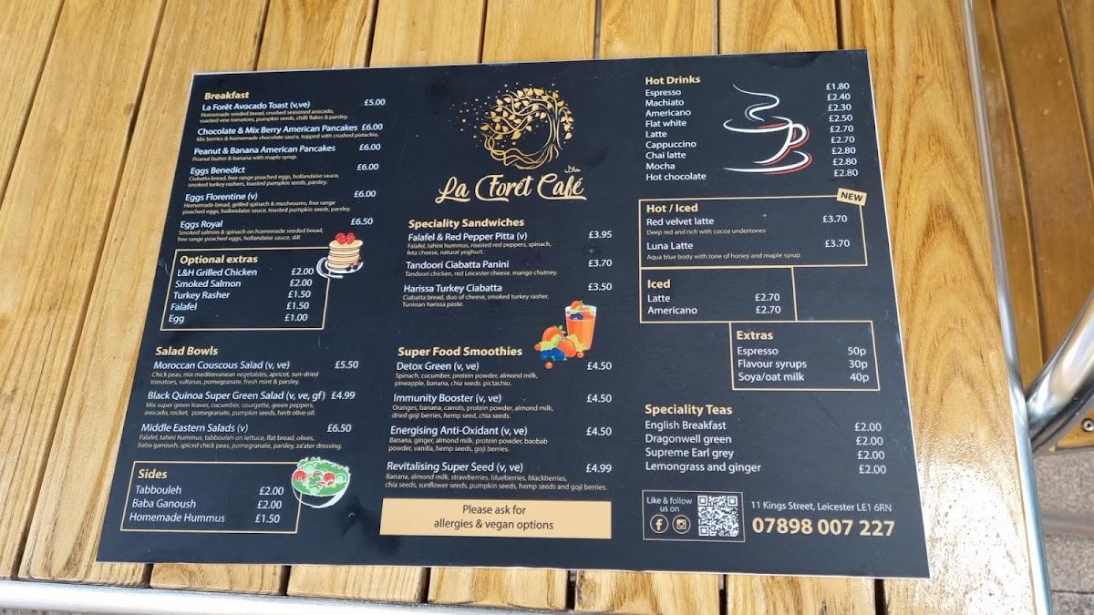 Menu at La Forêt Café cafe, Leicester