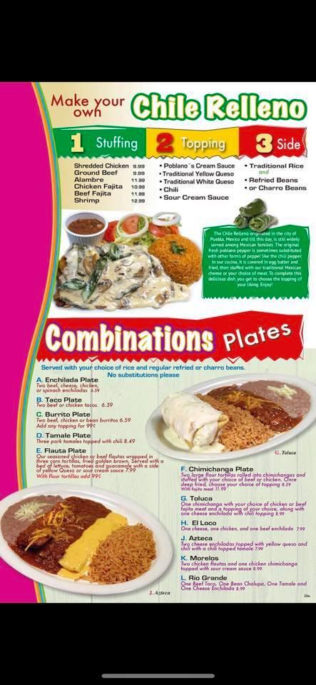 Menu at Poblanos Mexican Restaurant, Ashdown