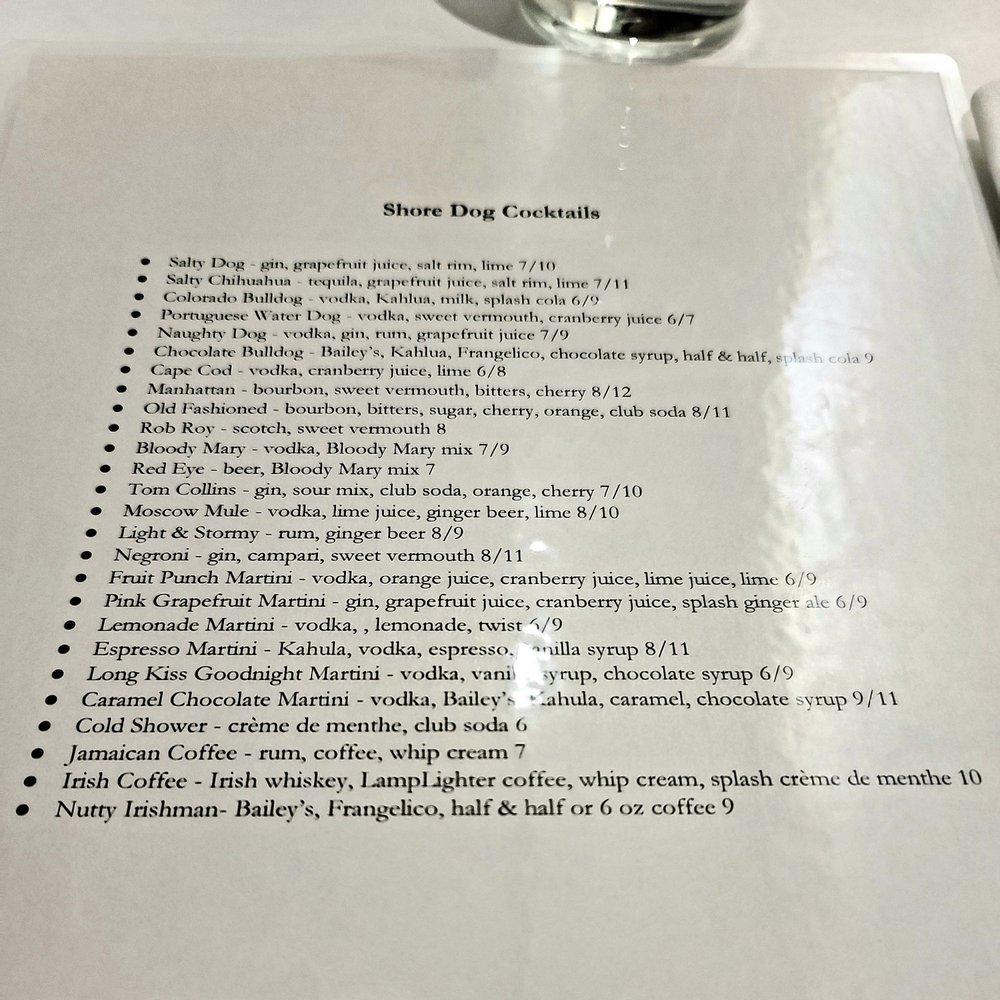 Menu at ShoreDog Cafe, Richmond