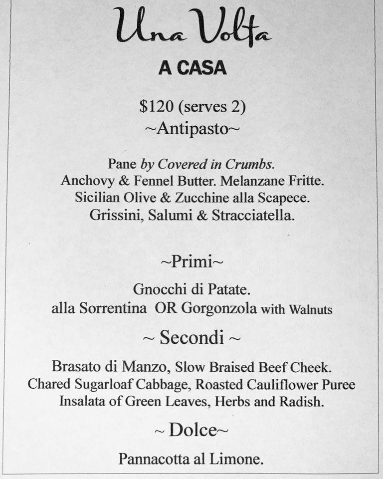 Menu at Una Volta restaurant, Newcastle